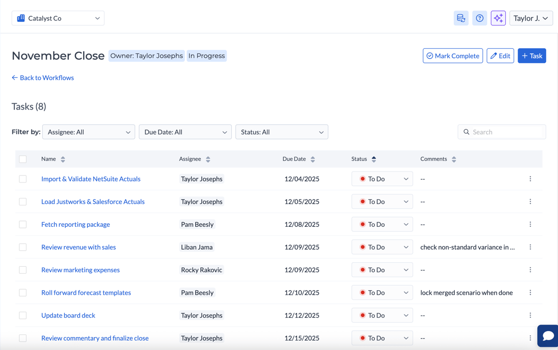 Workflows for Year-End Close – Cube